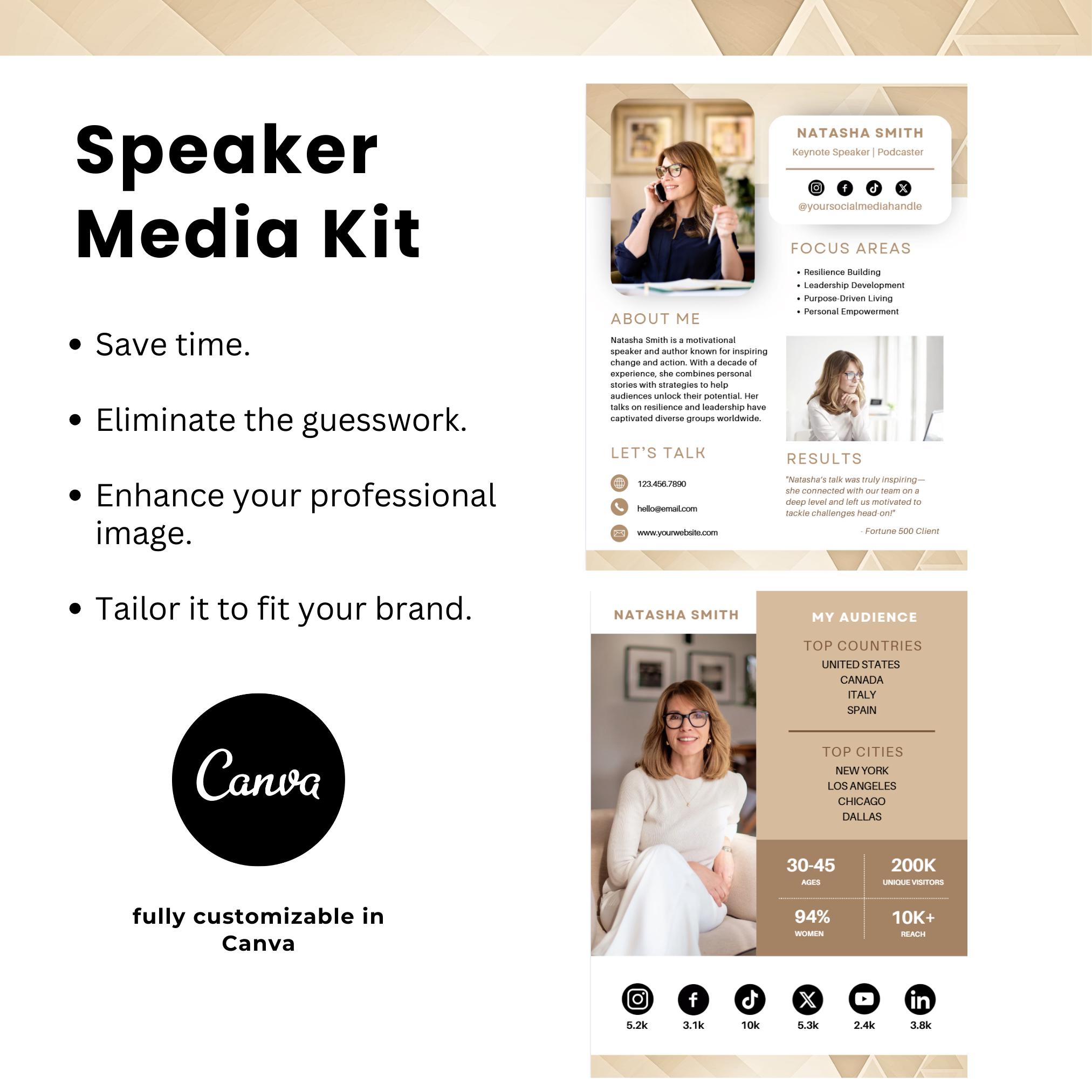 Speaker Media Kit Template, Speaker Sheet, Canva Media Kit for Keynote ...