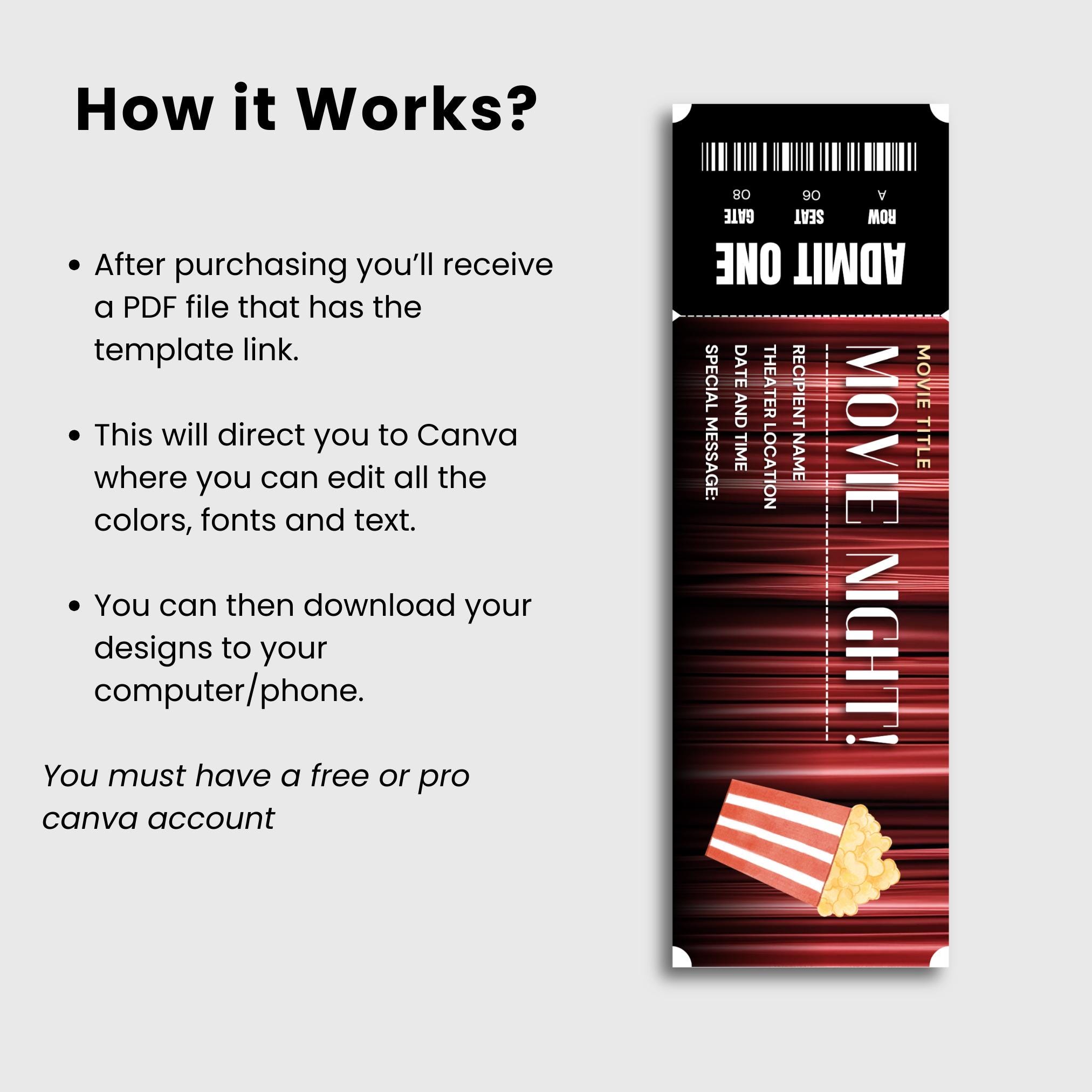 Editable Digital Movie/theater Voucher, Surprise Ticket, Printable Gift ...