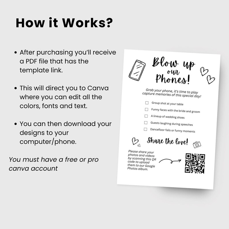 Blow up Our Phones, Photo Scavenger Hunt, Editable Wedding Game Card ...