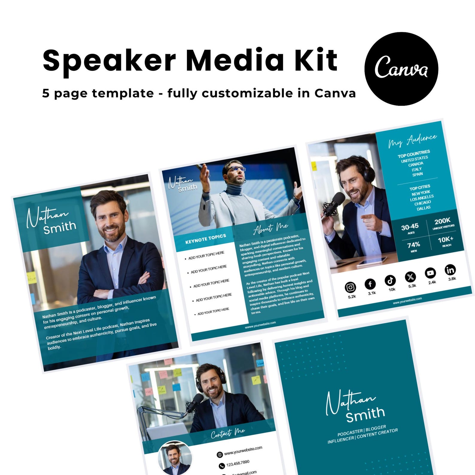 Speaker Media Kit Template, Speaker Sheet, Canva Media Kit for Keynote Speakers, Book Authors ...
