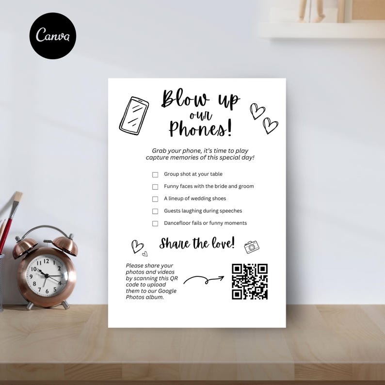 Blow up Our Phones, Photo Scavenger Hunt, Editable Wedding Game Card ...