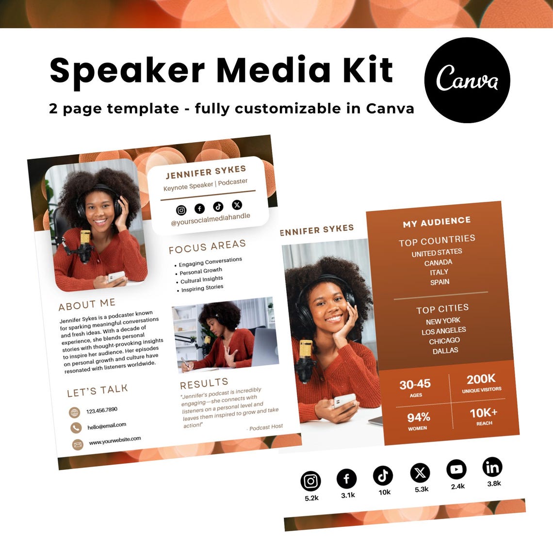 Speaker Media Kit Template, Speaker Sheet, Canva Media Kit for Keynote Speaker, Book Author ...