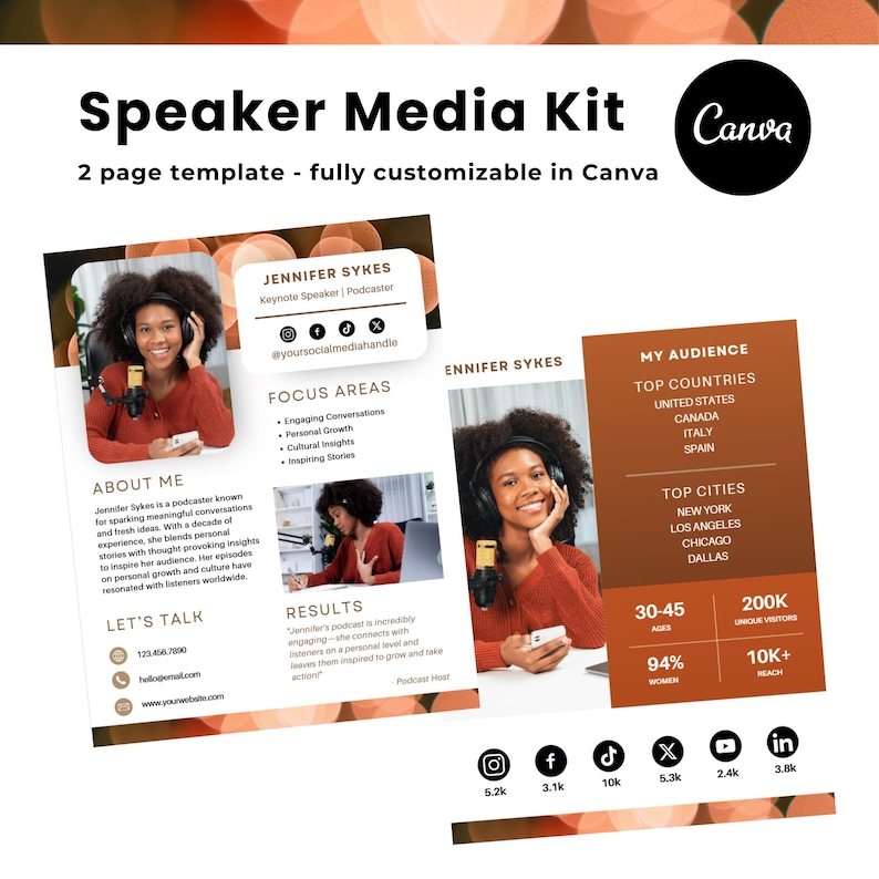 Speaker Media Kit Template, Speaker Sheet, Canva Media Kit for Keynote Speaker, Book Author ...