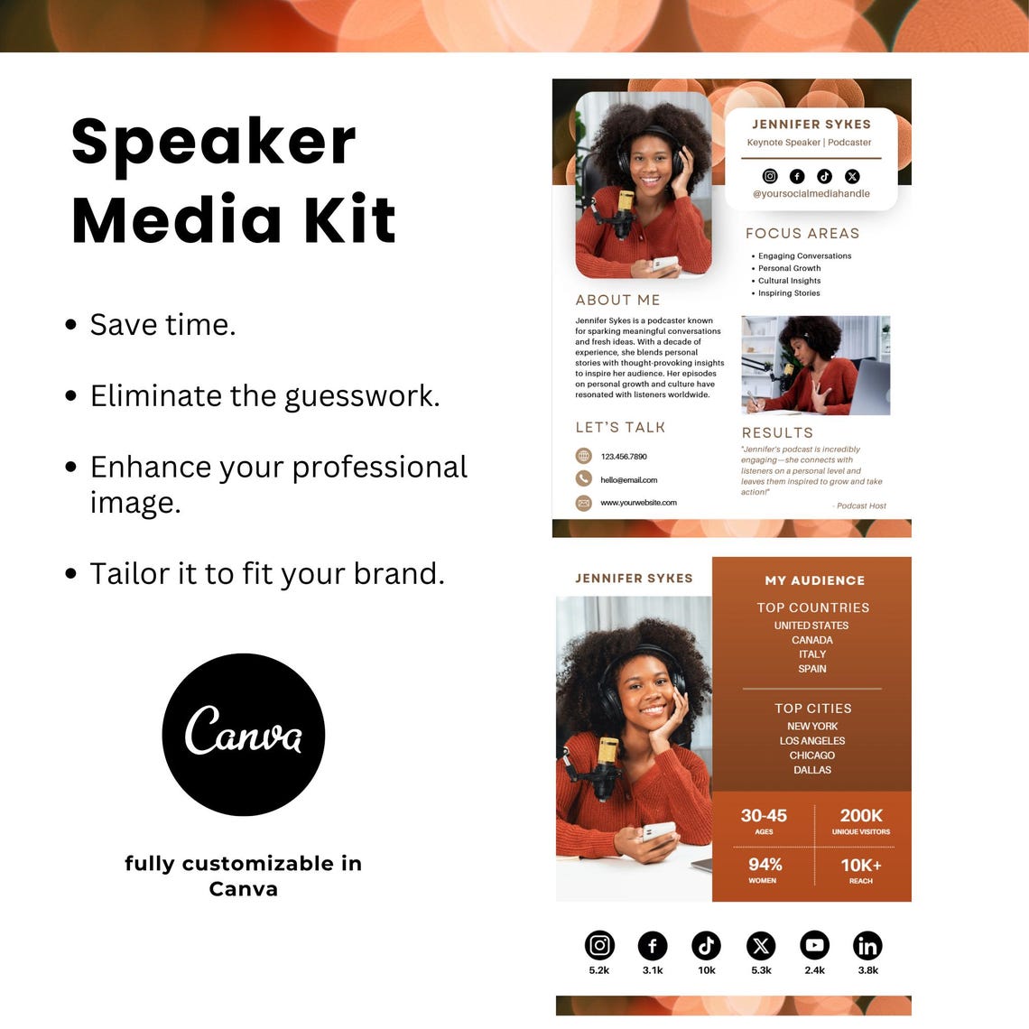 Speaker Media Kit Template, Speaker Sheet, Canva Media Kit for Keynote Speaker, Book Author ...