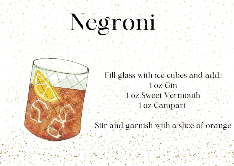 Digital Download Watercolor Art Negroni Recipe, Negroni Recipe ...