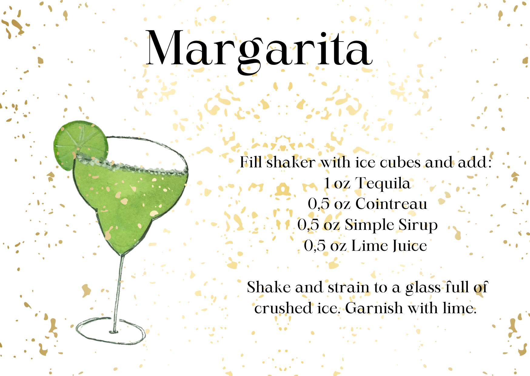 Digital Download Watercolor Art Margarita Recipe, Margarita Recipe ...