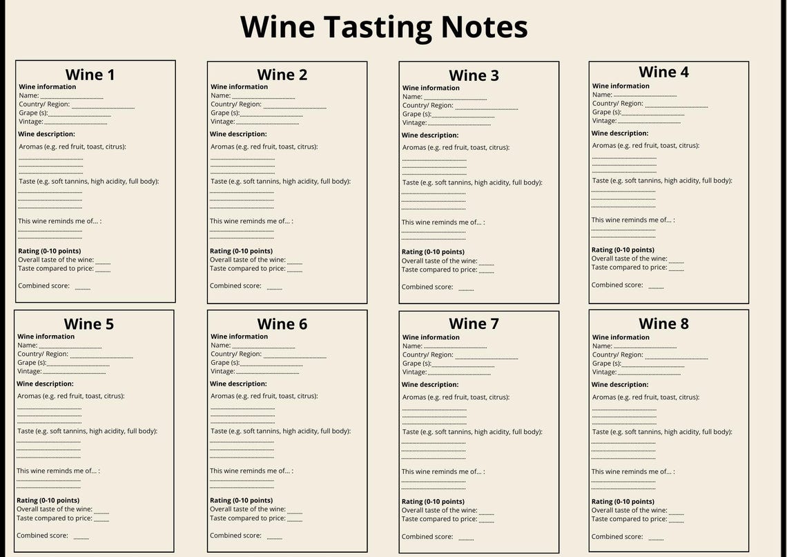 Wine Tasting Guide – Printable Wine Party Planner & Tasting Notes Sheet ...