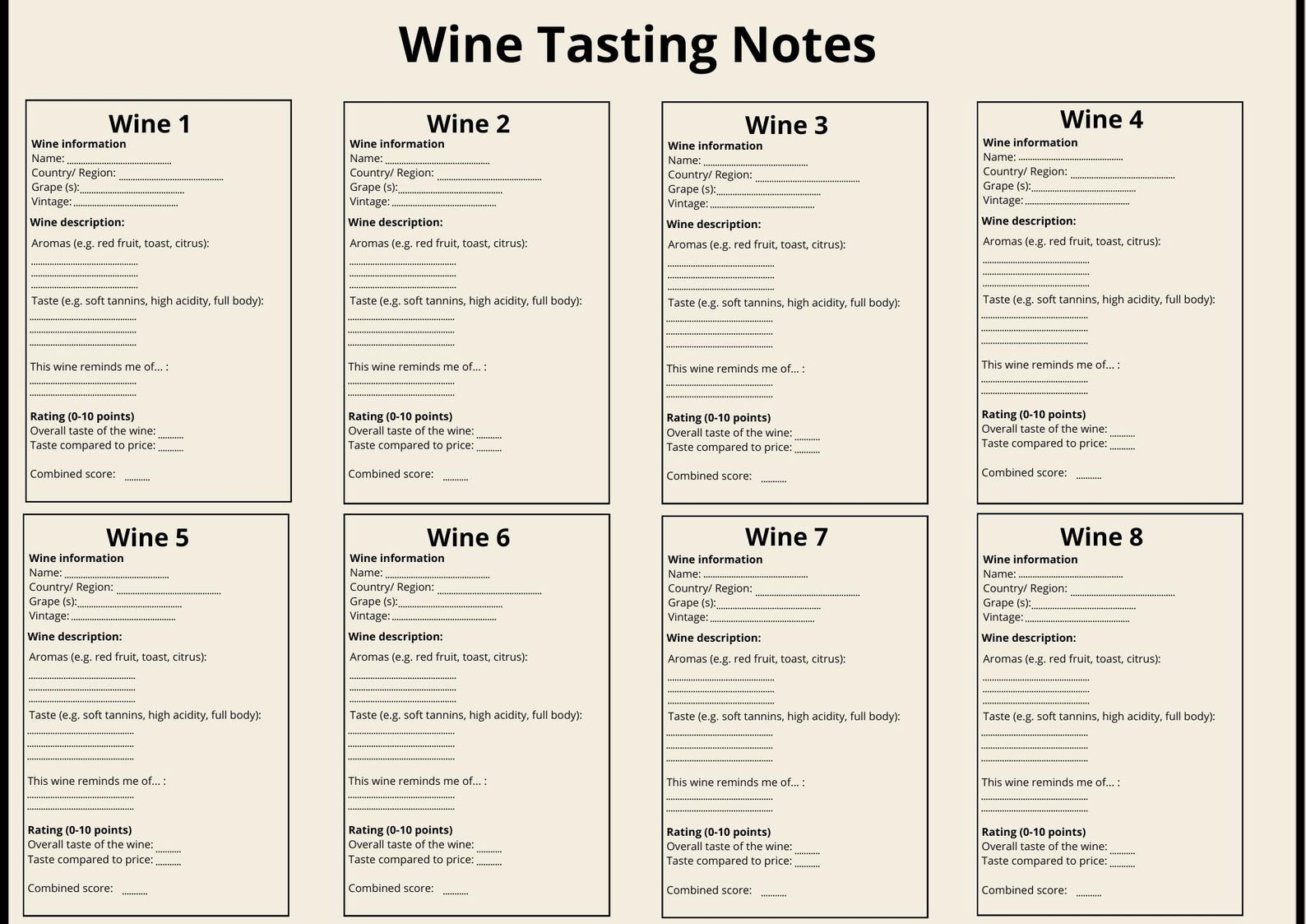 Wine Tasting Guide – Printable Wine Party Planner & Tasting Notes Sheet ...