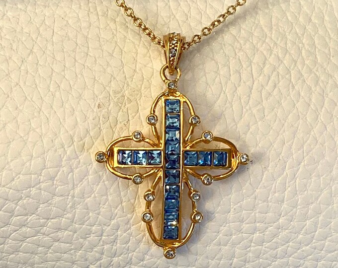 JBK Cross Jackie Kennedy Simulated Ceylon Blue Sapphire Yellow Gold ...