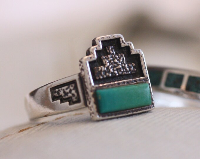 Navajo Turquoise Ring Snow Cloud Native American Symbol Signed DD ...