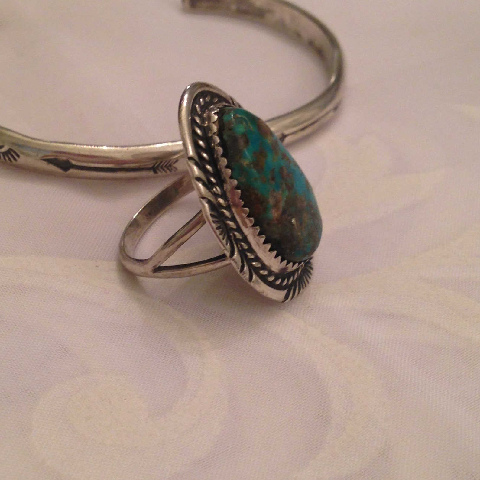 Large Turquoise Signed M Begay Ring Organic Teardrop Stone - Etsy