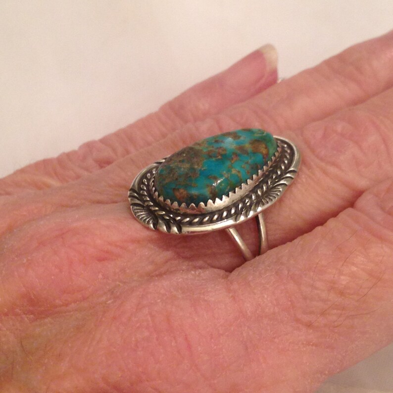 Large Turquoise Signed M Begay Ring Organic Teardrop Stone - Etsy