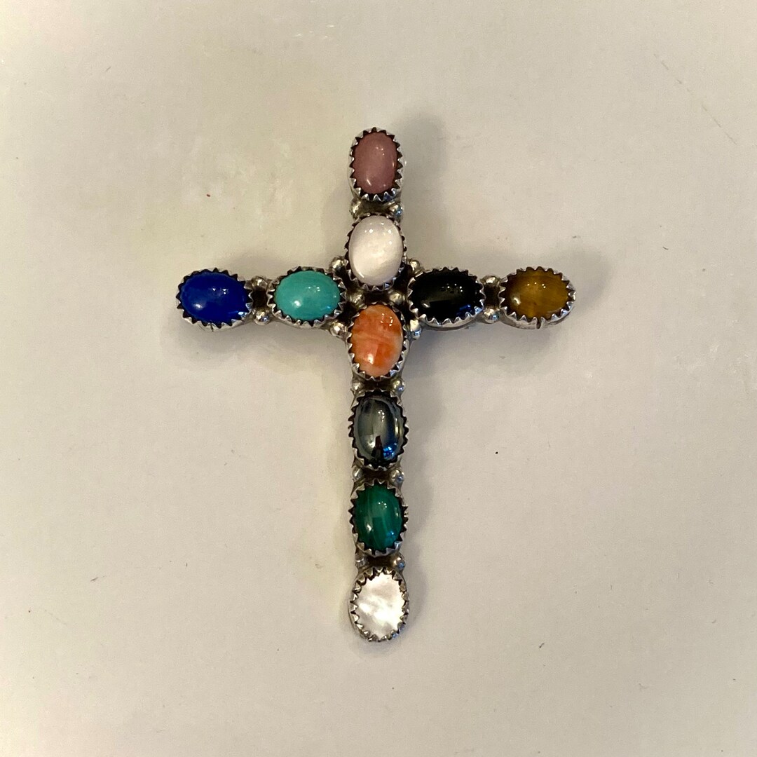 Multi-gem Cross Pendant/pin Signed LB Sterling 925 Pendant/pin ...
