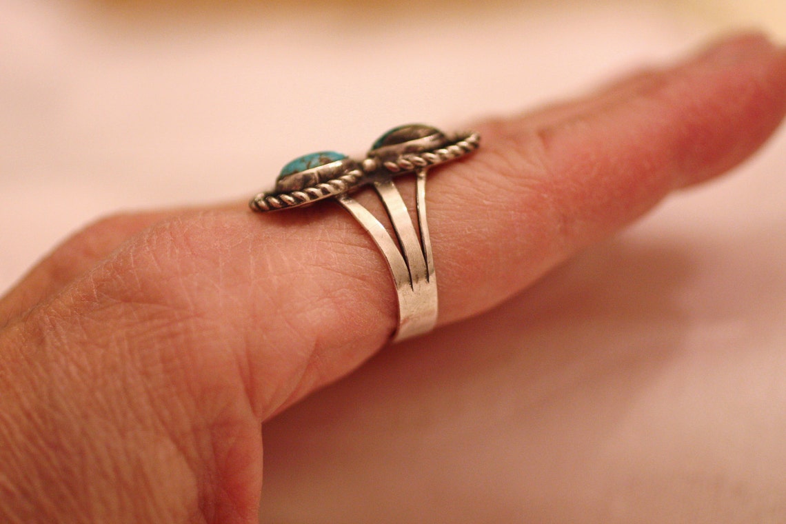 Turquoise Double Gem Ring With Silver Mineral Matrix Organic - Etsy