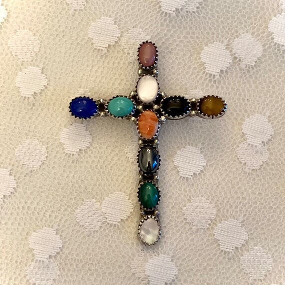 Multi-gem Cross Pendant/pin Signed LB Sterling 925 Pendant/pin - Etsy