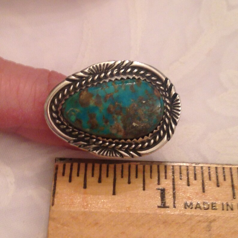 Large Turquoise Signed M Begay Ring Organic Teardrop Stone | Etsy