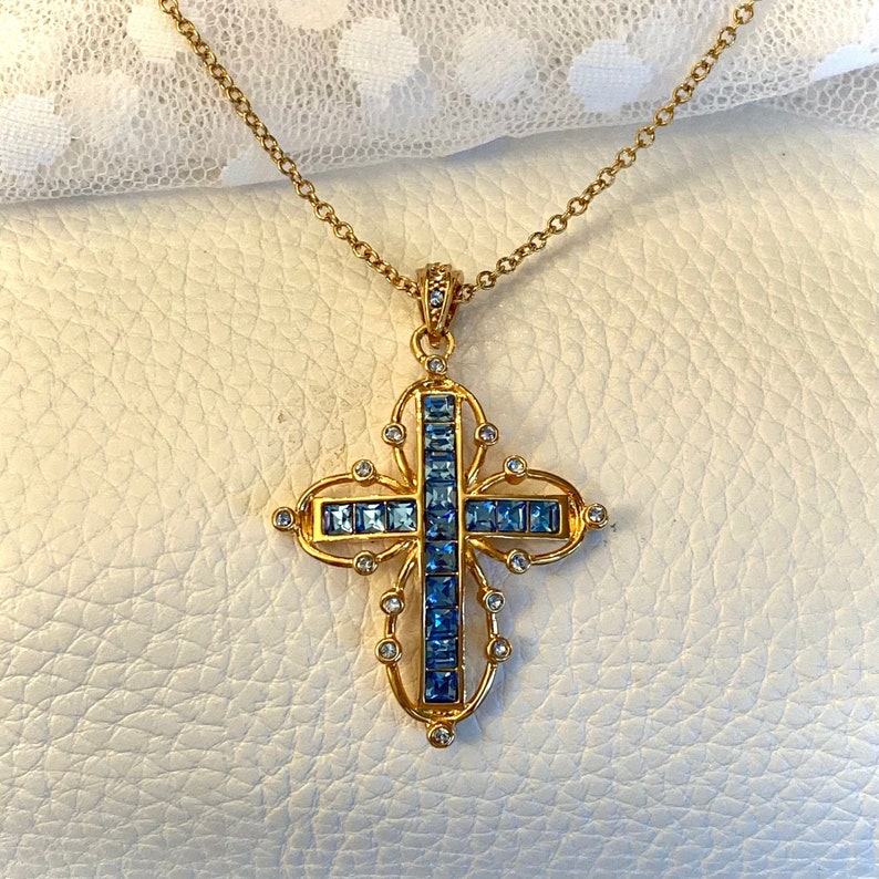 JBK Cross Jackie Kennedy Simulated Ceylon Blue Sapphire Yellow - Etsy