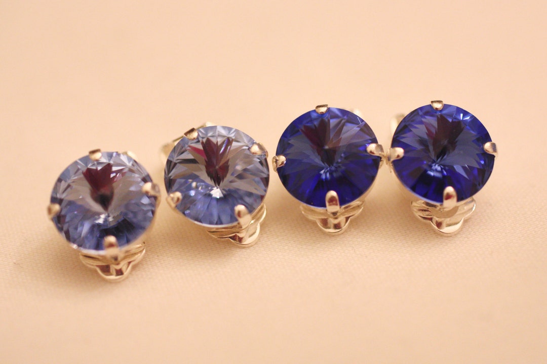 Clip on Premium Crystal 12mm Rivoli Earring Dark Sapphire or Lt ...