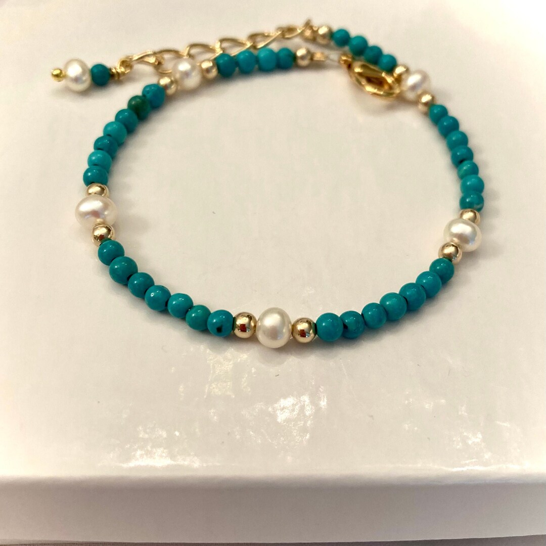 Tiny Real Turquoise 3mm Gem Bracelet AAA Quality 14K Gold Filled 3mm ...