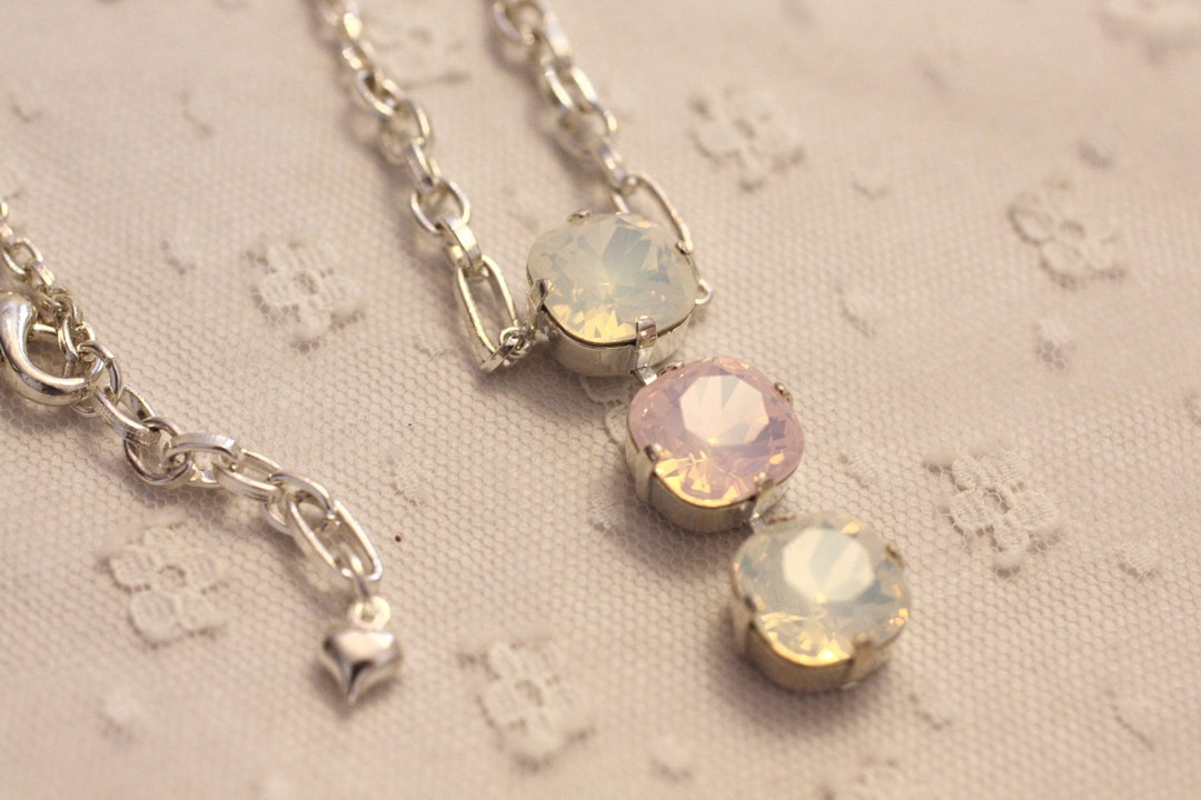 Triple Cushion Cut Premium Crystals Square Pendant 12mm White & Pink ...