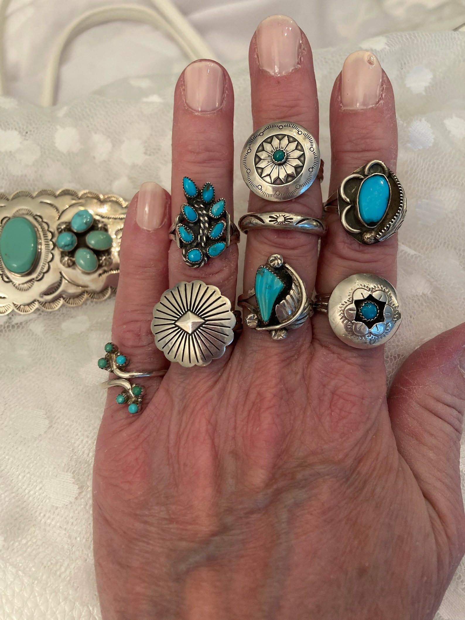 Zuni Turquoise Ring Six Turquoise Stones Vintage Green and - Etsy