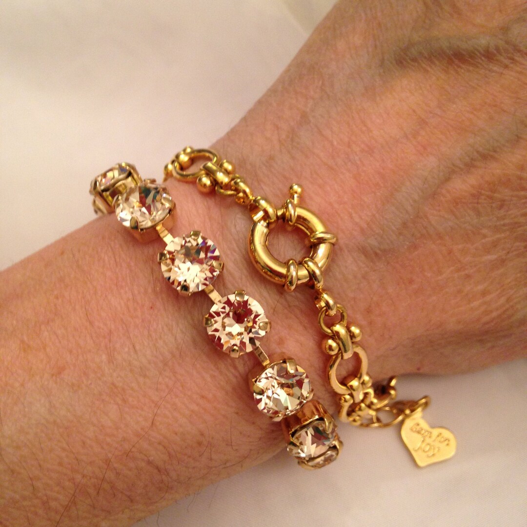 Stacking Two Bracelet Set Gold Plated Oval Link & Premium Crystal 8mm ...