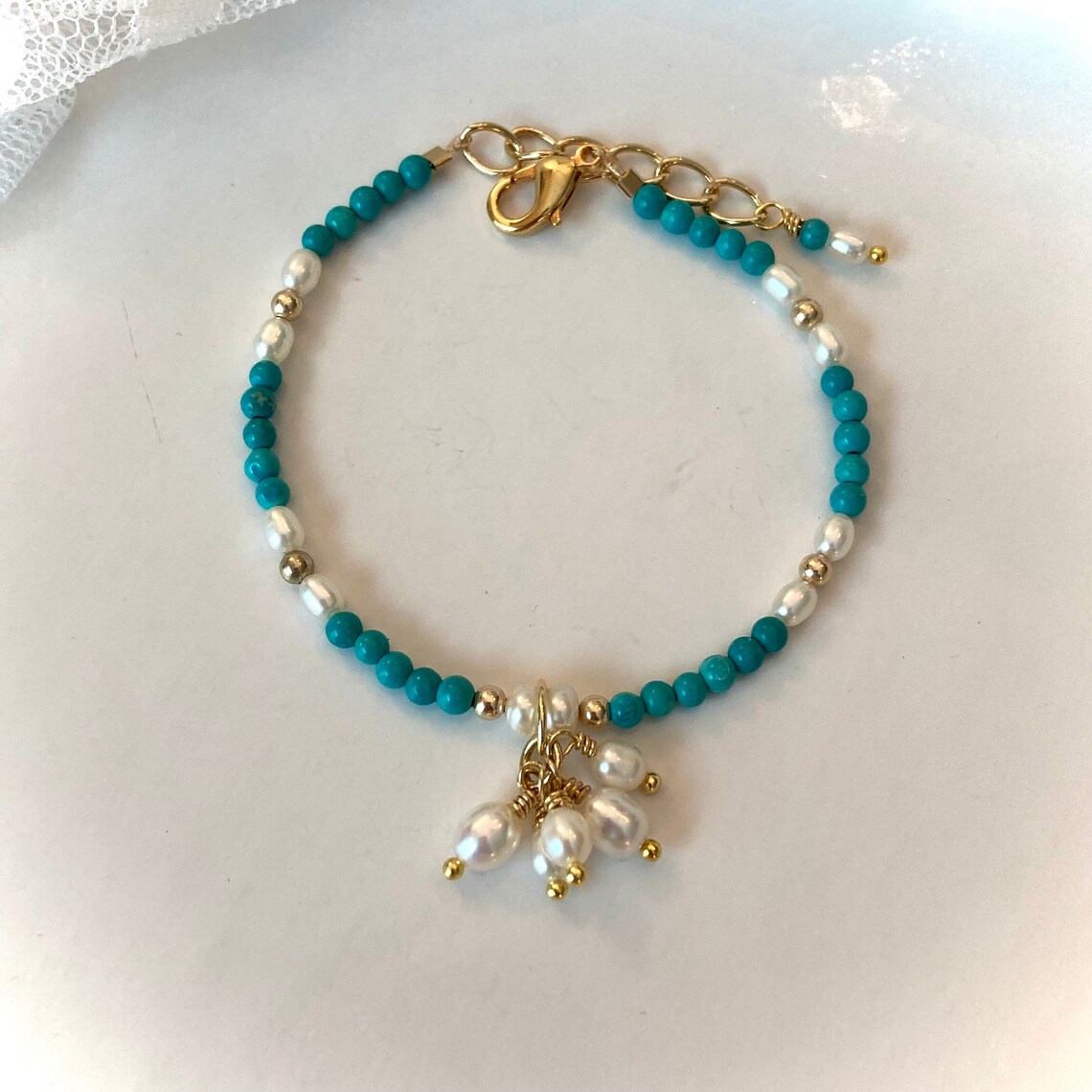 Tiny Real Turquoise 3mm Gem Bracelet AAA Quality 14K Gold Filled 3mm ...