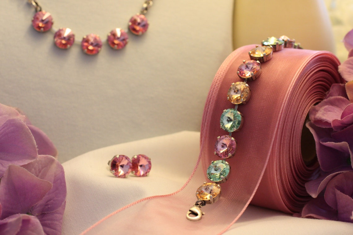 Eleven Stone Bracelet Premium Crystal 12mm Light Pink Light - Etsy