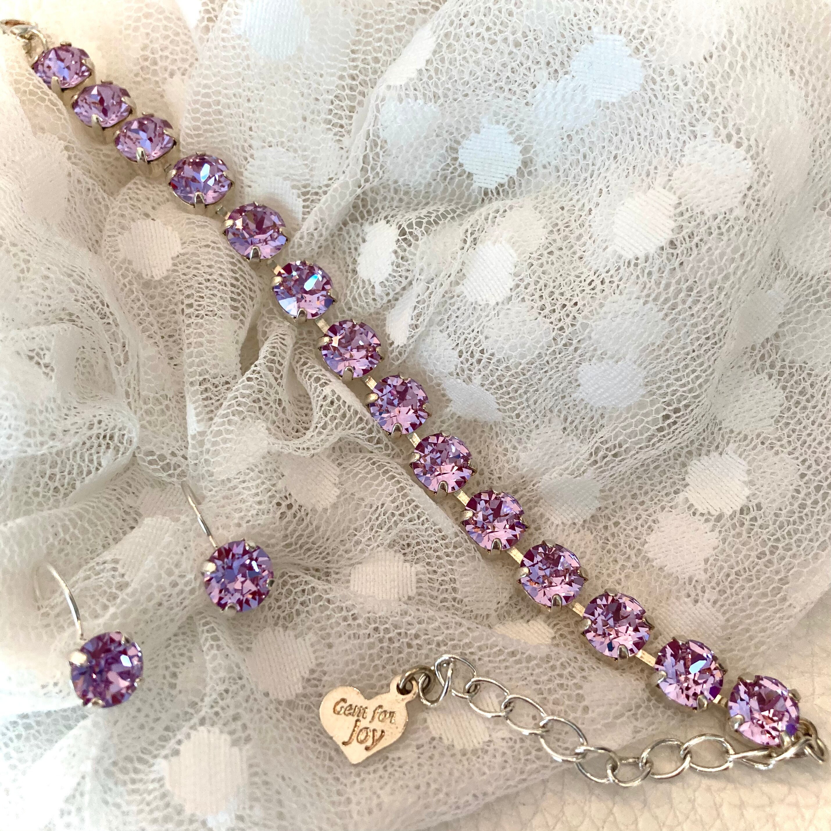 Violet Lavender Set Bracelet & Earrings Swarovski® Violet 8mm | Etsy