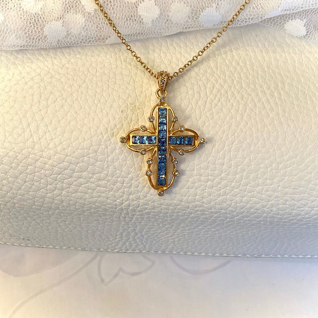 JBK Cross Jackie Kennedy Simulated Ceylon Blue Sapphire Yellow - Etsy