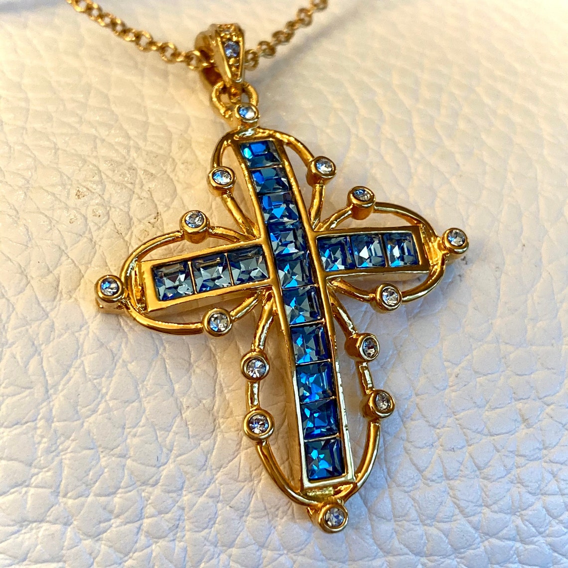 JBK Cross Jackie Kennedy Simulated Ceylon Blue Sapphire Yellow - Etsy