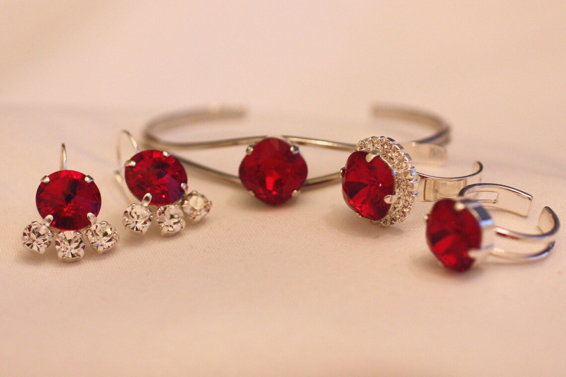 Premium Crystal Siam Red Rhinestone Ensemble Choice Halo - Etsy