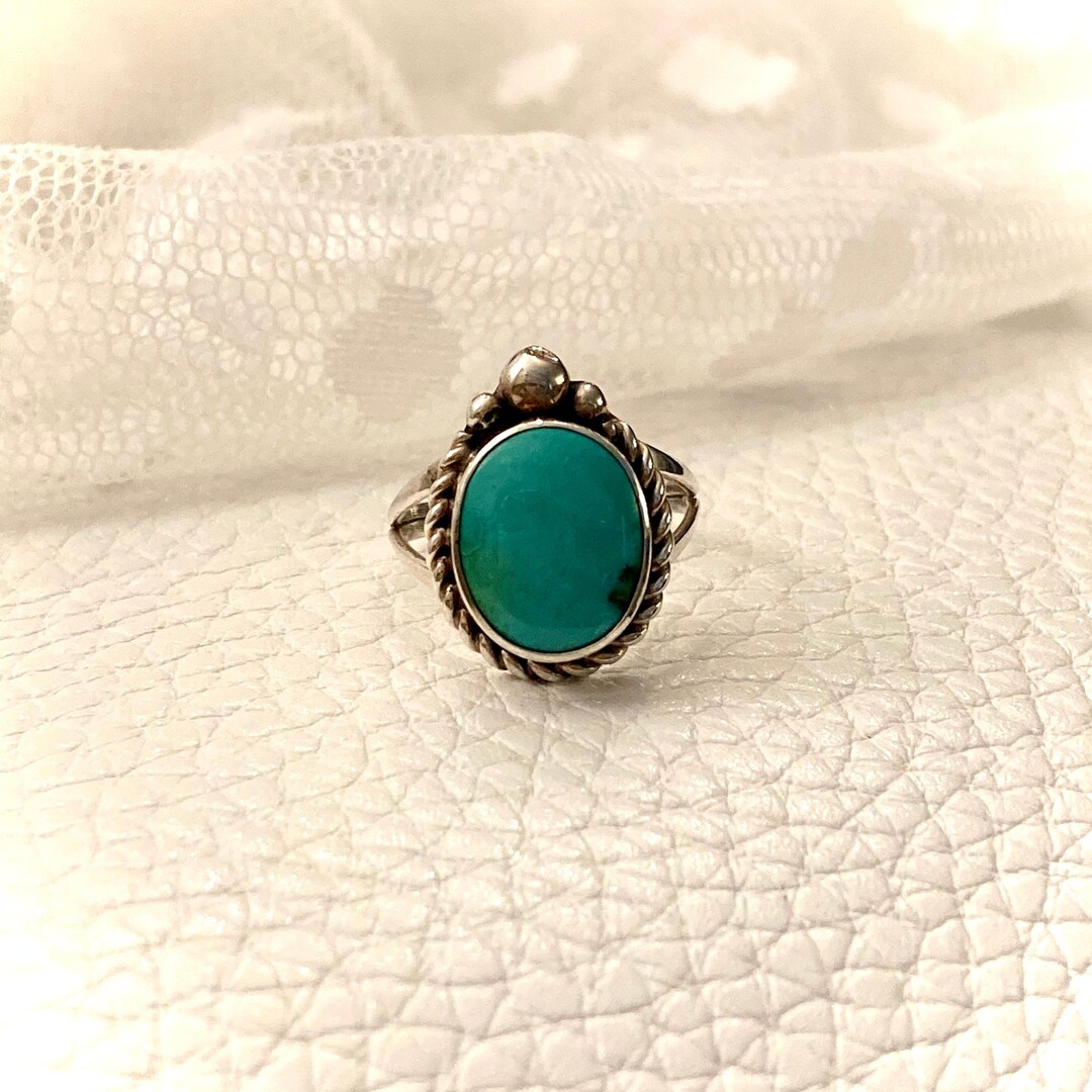 Turquoise Oval Shape Stone Signed K Sterling Ring Bezel Set - Etsy