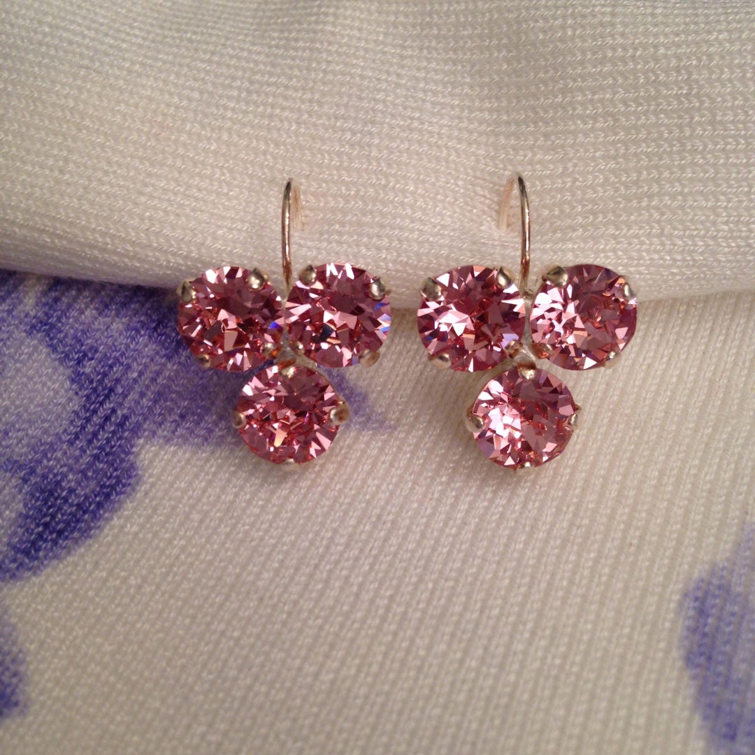 Triple 8mm Earring Premium Crystal Light Rose Pink Dangling Lever Backs ...