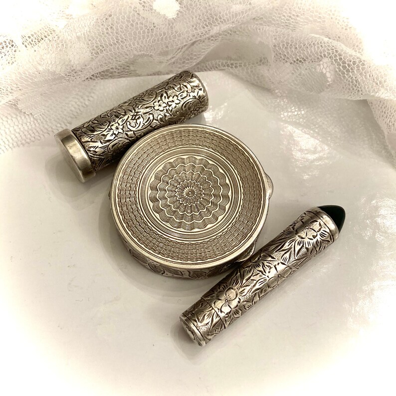 Vintage 900 Silver Set Matched Compact & 2 Lipstick Tubes - Etsy