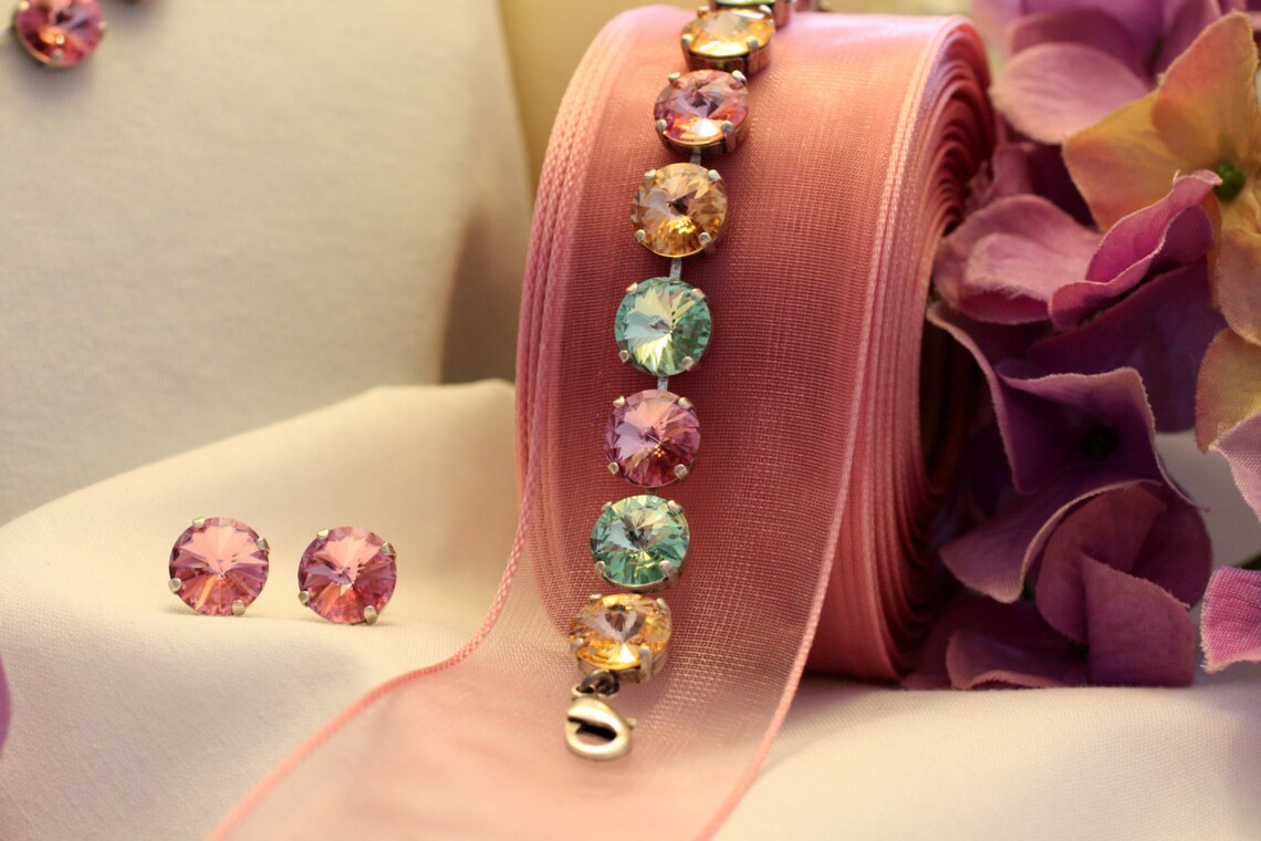 Eleven Stone Bracelet Premium Crystal 12mm Light Pink Light - Etsy