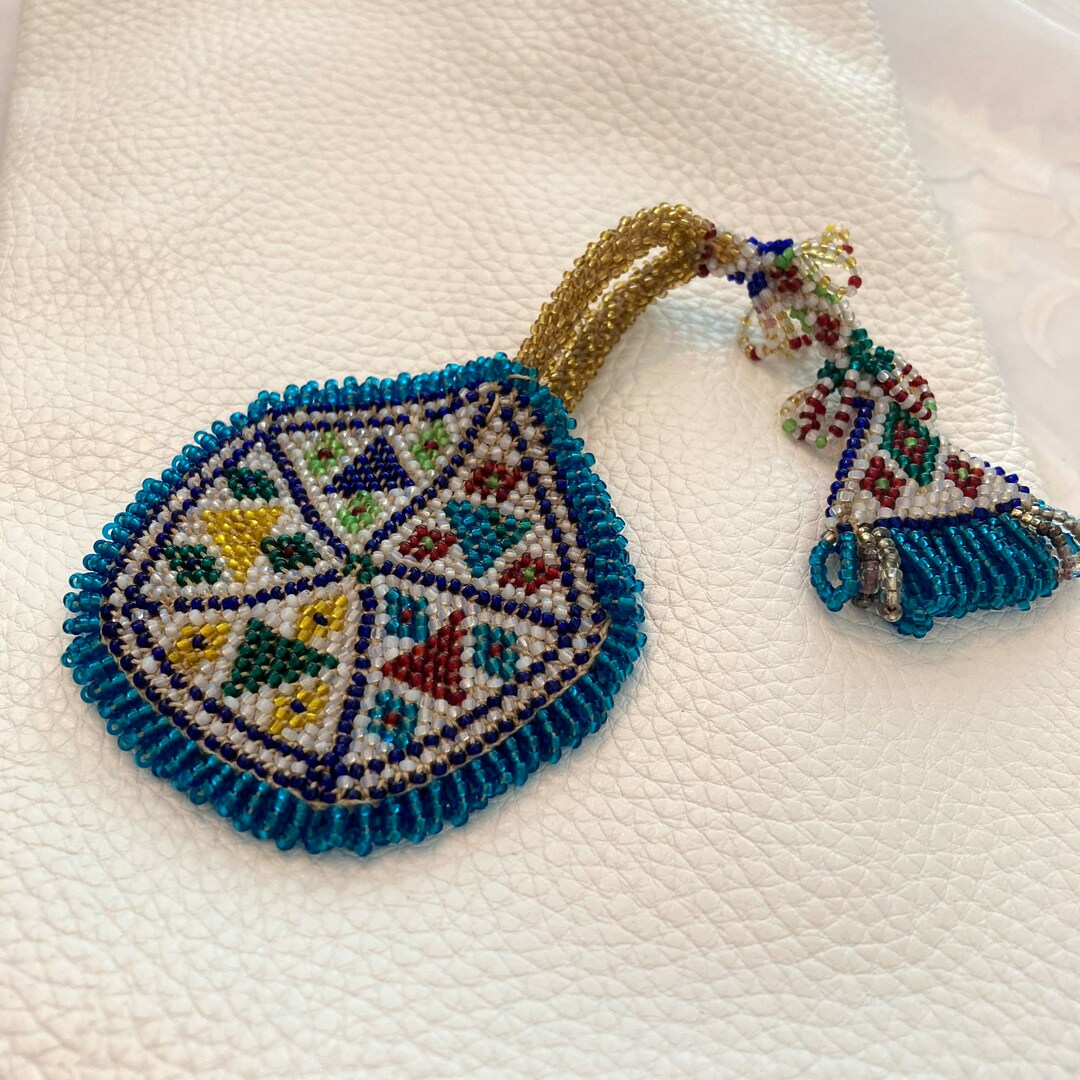 Antique Pocket Hand Beaded Pocket Watch Pouch Seed Beads Turquoise ...