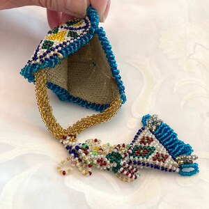 Antique Pocket Hand Beaded Pocket Watch Pouch Seed Beads Turquoise ...
