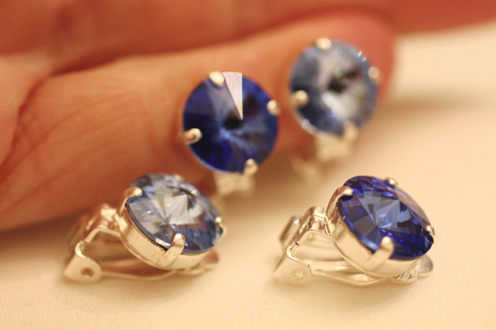 Clip on Premium Crystal 12mm Rivoli Earring Dark Sapphire or - Etsy