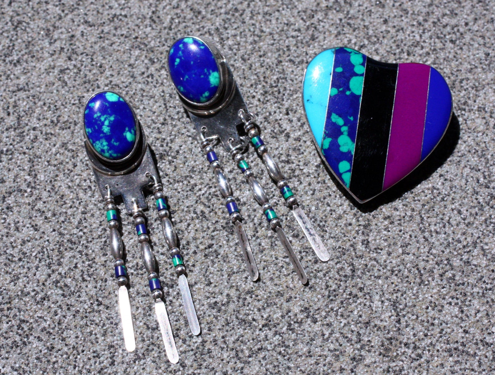 Inlay Heart Pendant Turquoise Multi-stone Signed Mexico 925 | Etsy