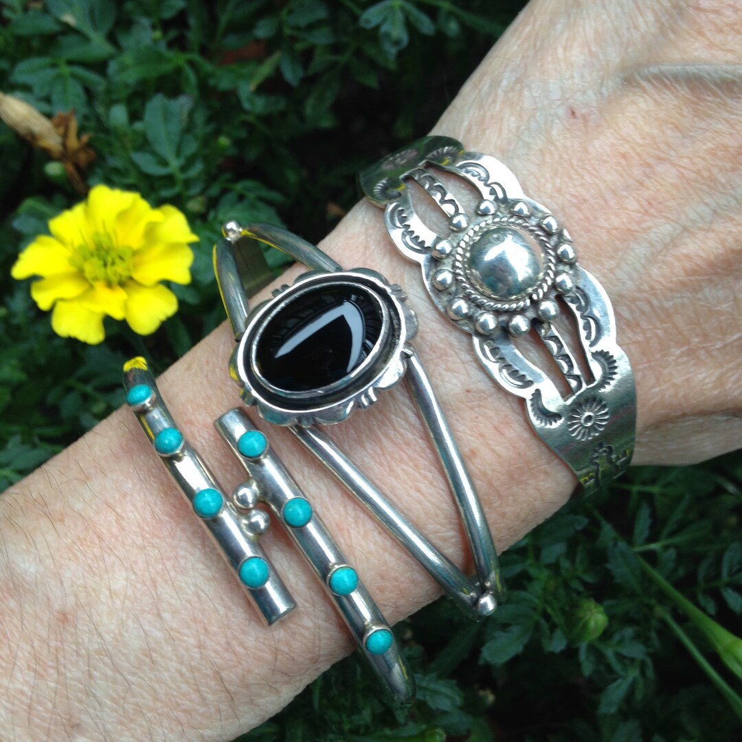 Carol Felley Onyx Cuff Artisan Signed 1996 Sterling Native American ...