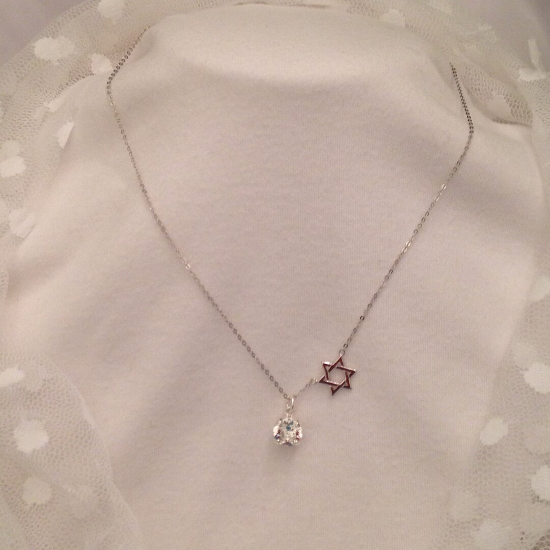 Dainty Star of David With Premium Clear Crystal Dangle Sterling Silver ...