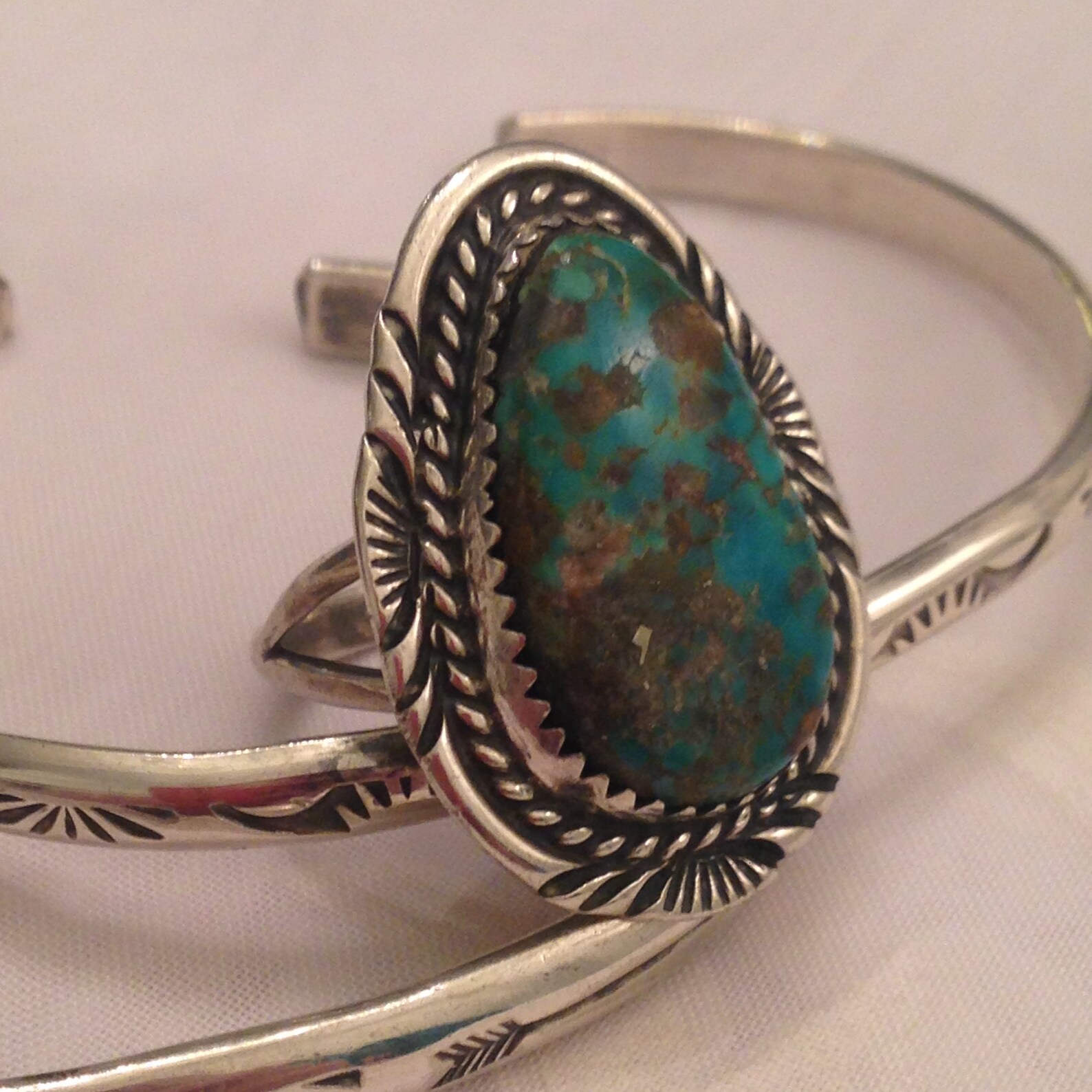 Large Turquoise Signed M Begay Ring Organic Teardrop Stone | Etsy