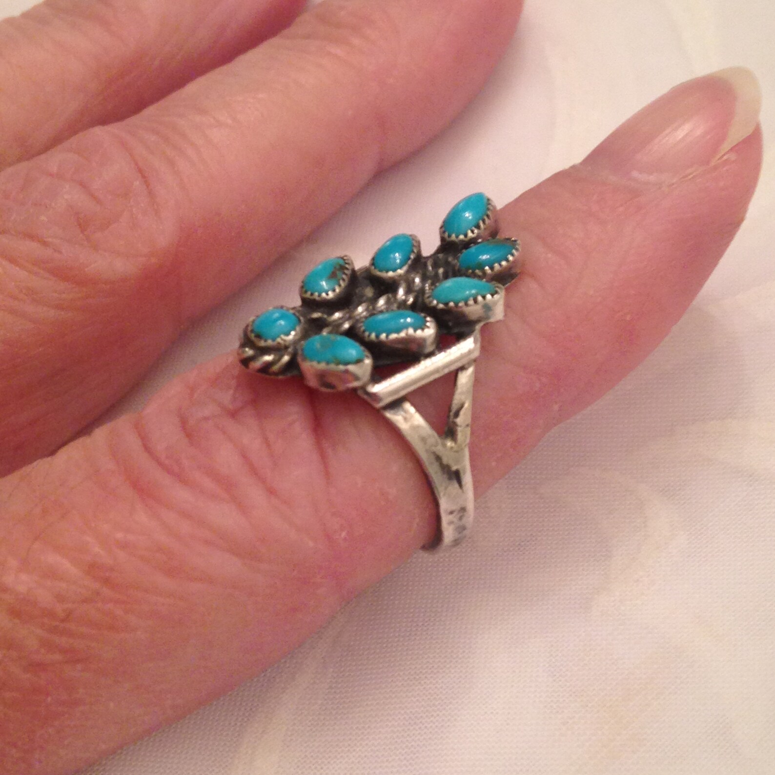 Zuni Turquoise Ring Silver Petit Point Teardrop Rich Turquoise - Etsy