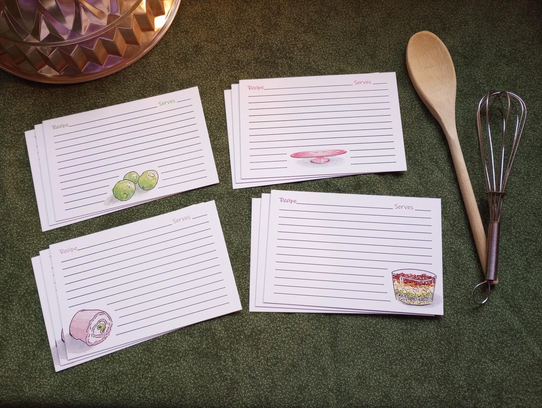 Watercolor Recipe Cards 12 - 4”x6” (3 Each of 4 - Limes, Cake Plate ...