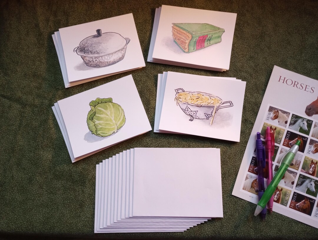 Watercolor Note Cards 12 3 Each of 4: Roaster Pan, Old Cookbook ...