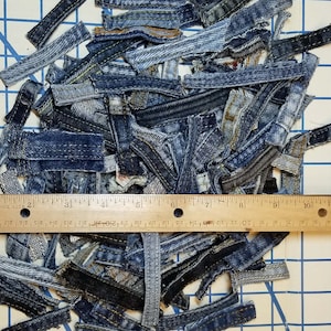 Salvaged Scrap Denim Jean Seam Pieces - 25/50/100 Pieces - Crafts ...