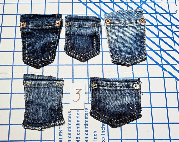 Five Recycled Denim Jeans Coin Pockets - Small Coin Pockets - Crafting ...