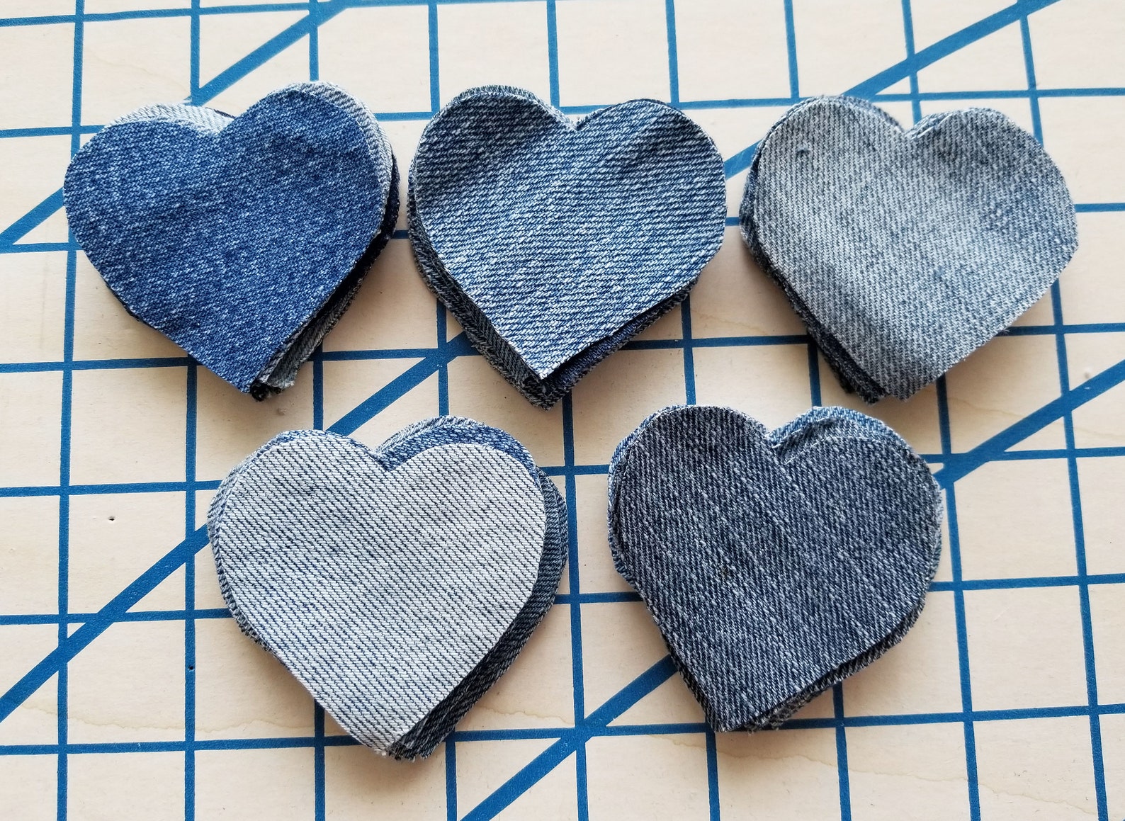 50 Hand Cut Denim Hearts, Recycled Jeans, Sew-on Appliques - Etsy