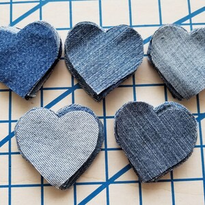 50 Hand Cut, Sew-on Small Denim Hearts~2.5" X 2.25" Clean Recycled ...